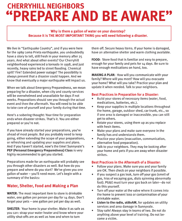 2013-14 Prepare & Be Aware – Cherryhill Neighborhood Association